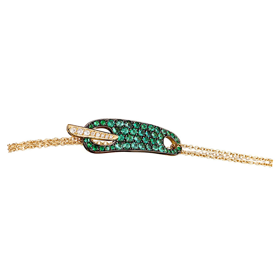 Galet Plaque Bracelet with Diamonds and Emeralds